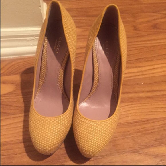 Gucci | Shoes | Yellow Gucci Woven Raffia Pumps | Poshmark